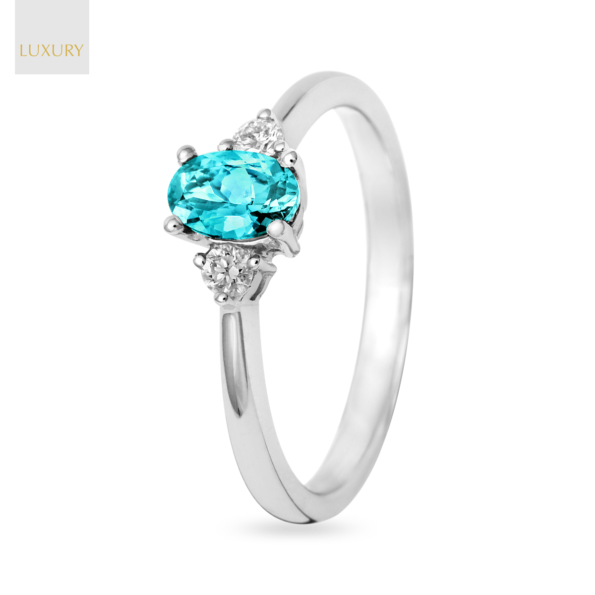 18ct White Gold Paraiba Tourmaline Diamond Trilogy Ring