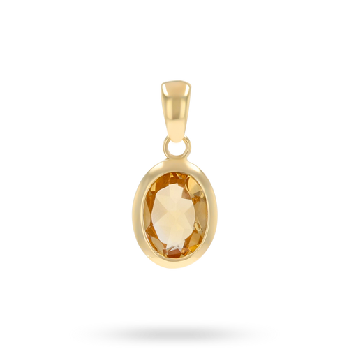 9ct Yellow Gold Oval Shaped Citrine Bezel Set Pendant