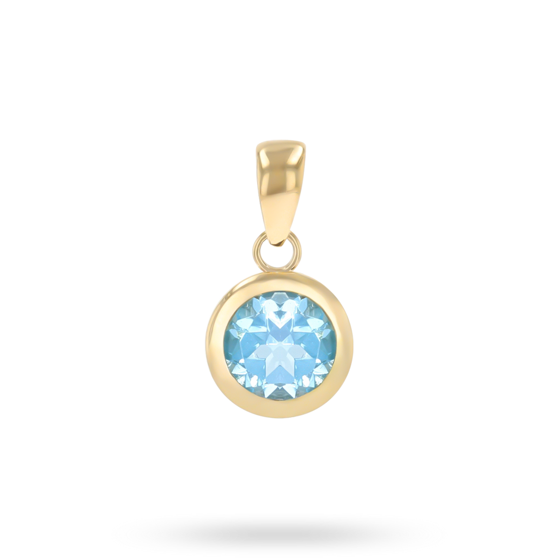 9ct Yellow Gold Round Shaped Blue Topaz Bezel Set Pendant